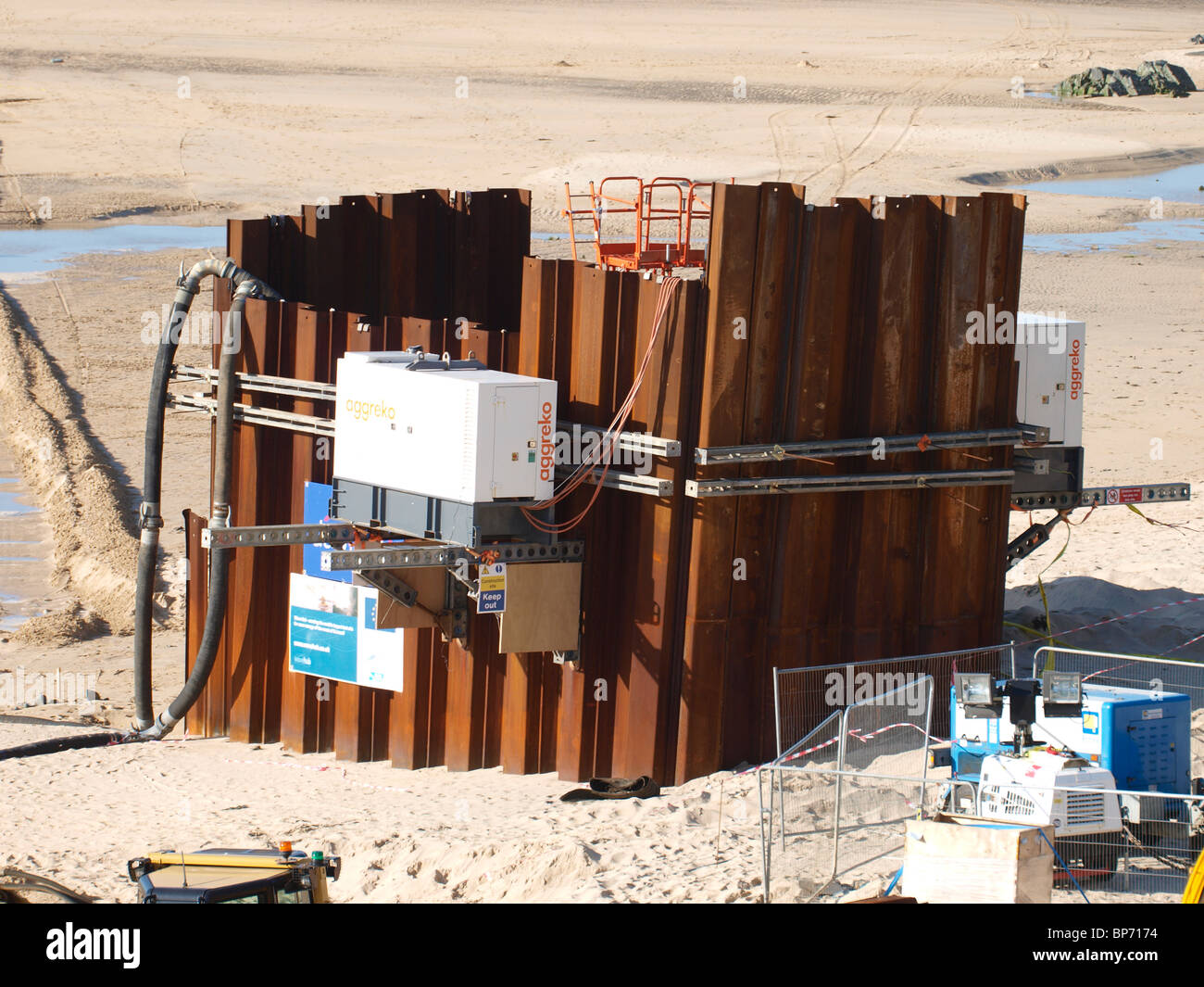 Connecting block for wave hub project on Hayle beach, Cornwall, UK ...