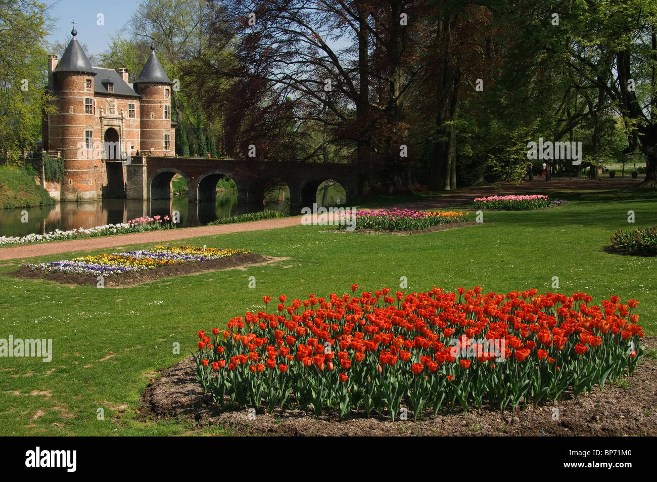 Tulip Field, Grand-Bigard castle, Brabant province, Belgium Stock Photo ...