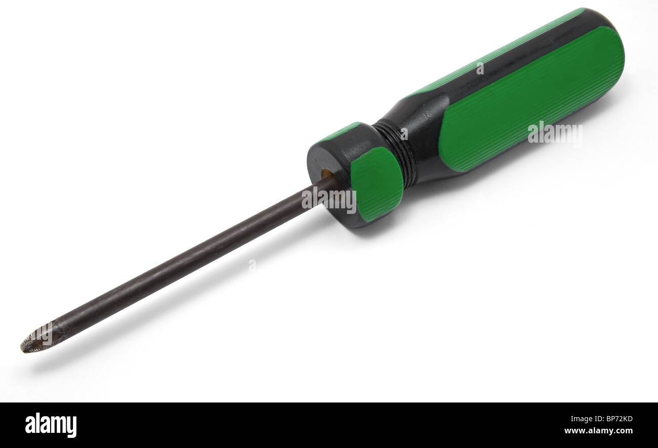 Phillips screwdriver with a green handle on white background Stock ...