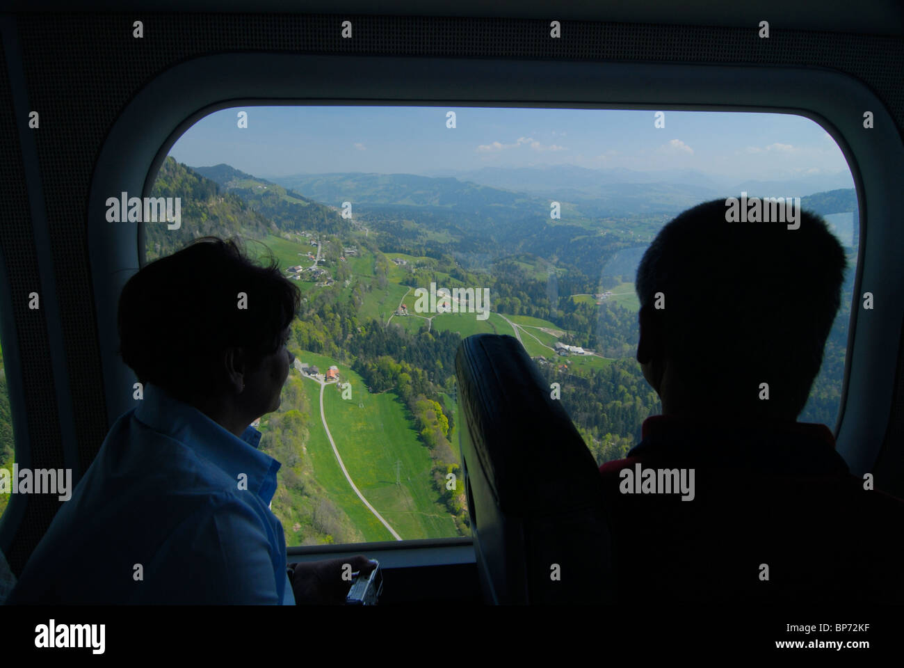 View from window of an airship dirigible Zeppelin NT during touristic ...