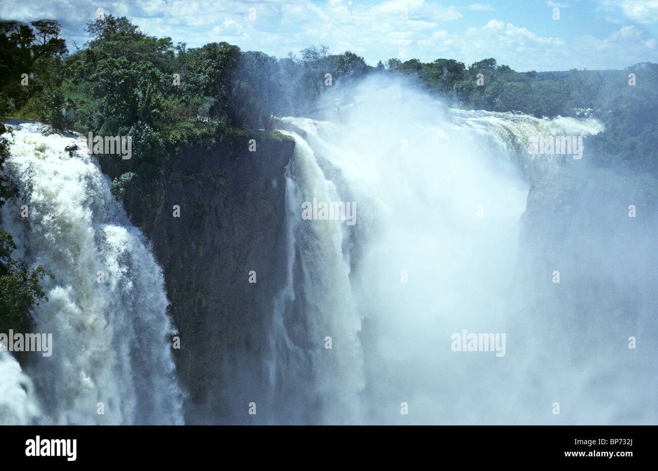 Victoria Falls on the Zambezi River. From the left, the Devil's ...