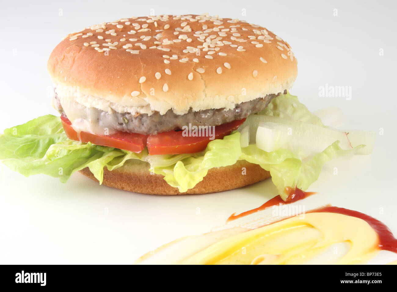one hamburger and condiments Stock Photo - Alamy