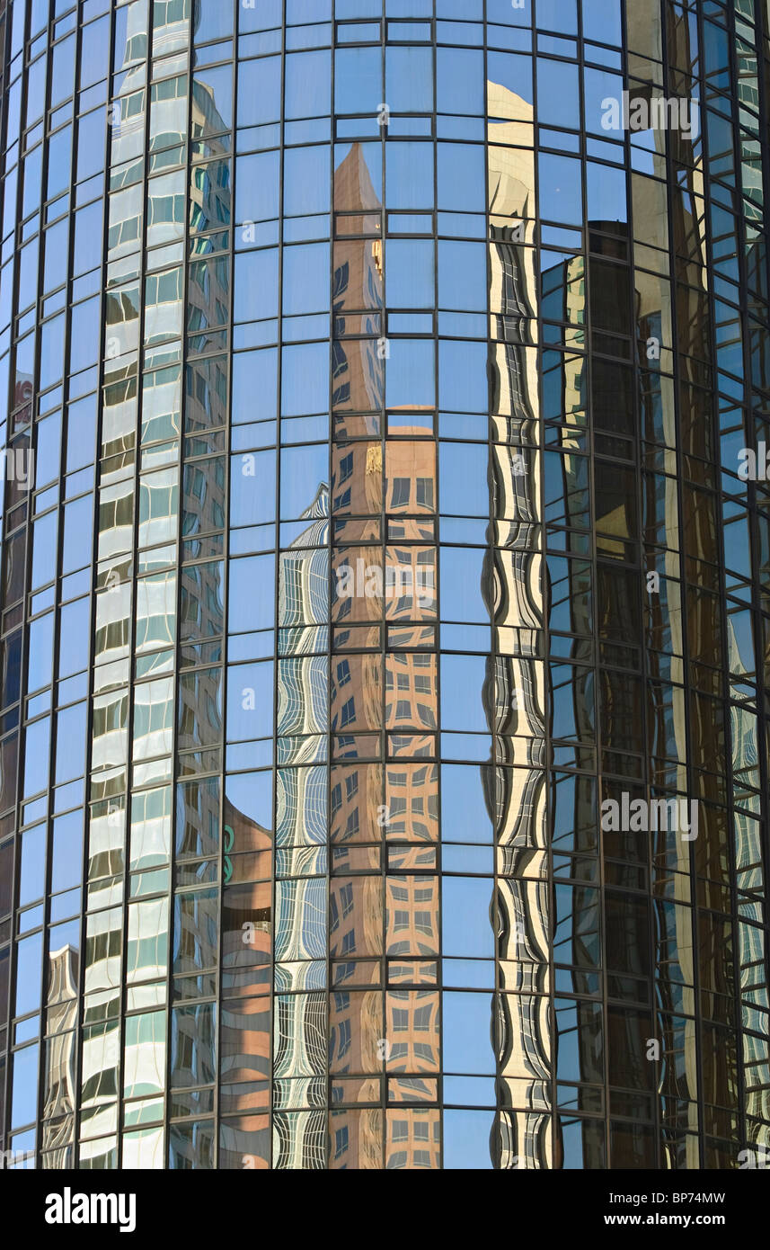 The Bonaventure Hotel reflecting the downtown Los Angeles skyscrapers ...
