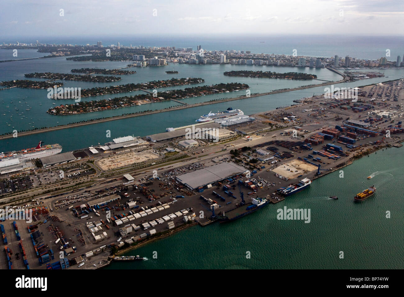 aerial view above Port of Miami Florida Stock Photo - Alamy