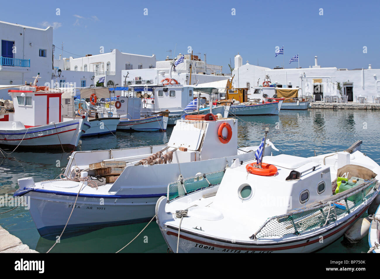 fishing harbour of Naoussa, Island of Paros, Cyclades, Aegean Islands ...