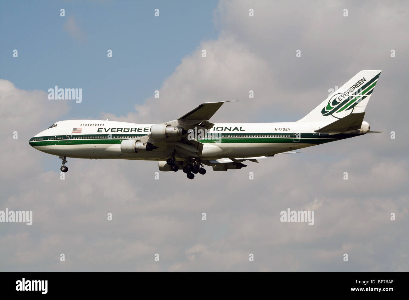 Evergreen International Boeing 747 landing on Frankfurt Airport Stock ...
