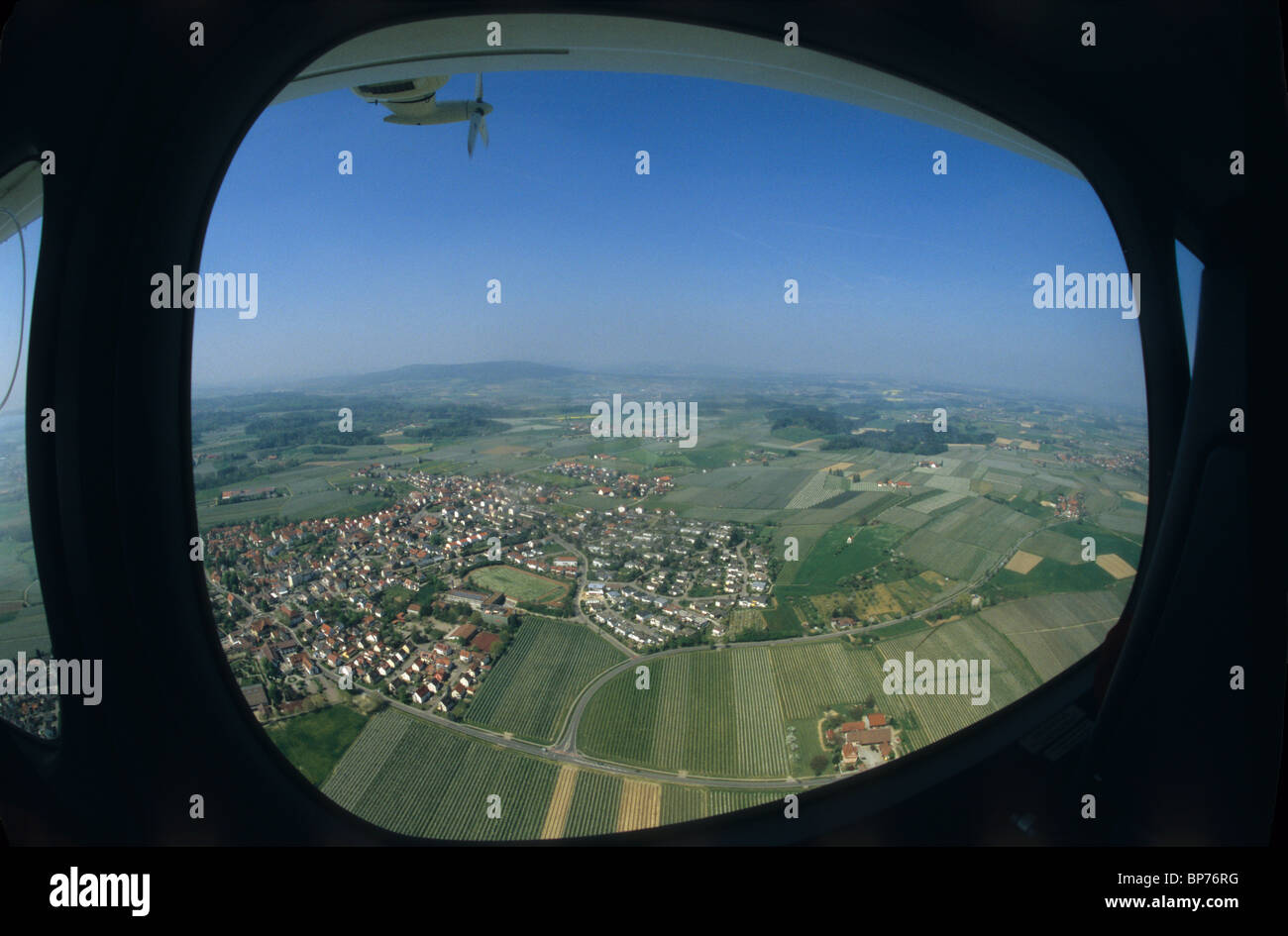 View from window of an airship dirigible Zeppelin NT during touristic ...
