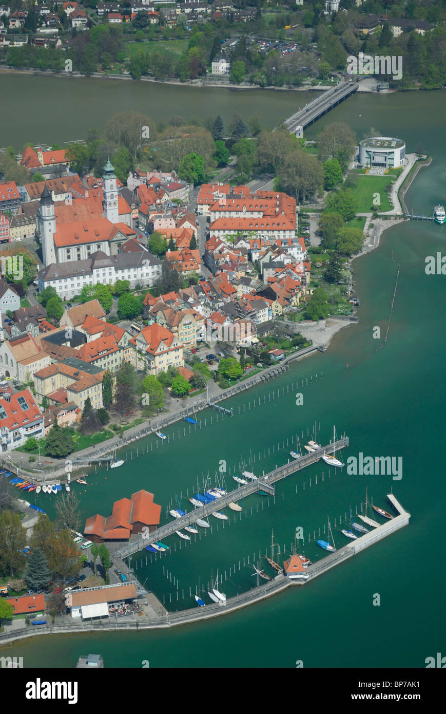 Aerial view from an airship dirigible Zeppelin NT of Lindau Insel and ...