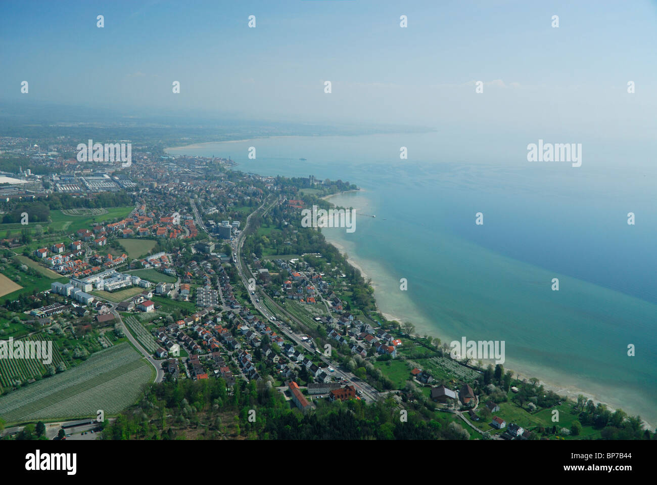 Aerial view from an airship dirigible Zeppelin NT of Friedrichshafen ...