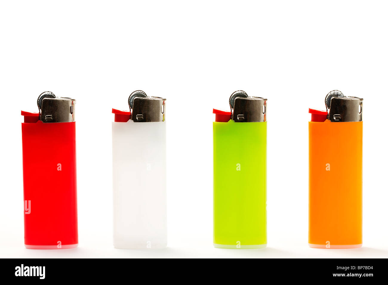a colorful lighter row on white background Stock Photo - Alamy
