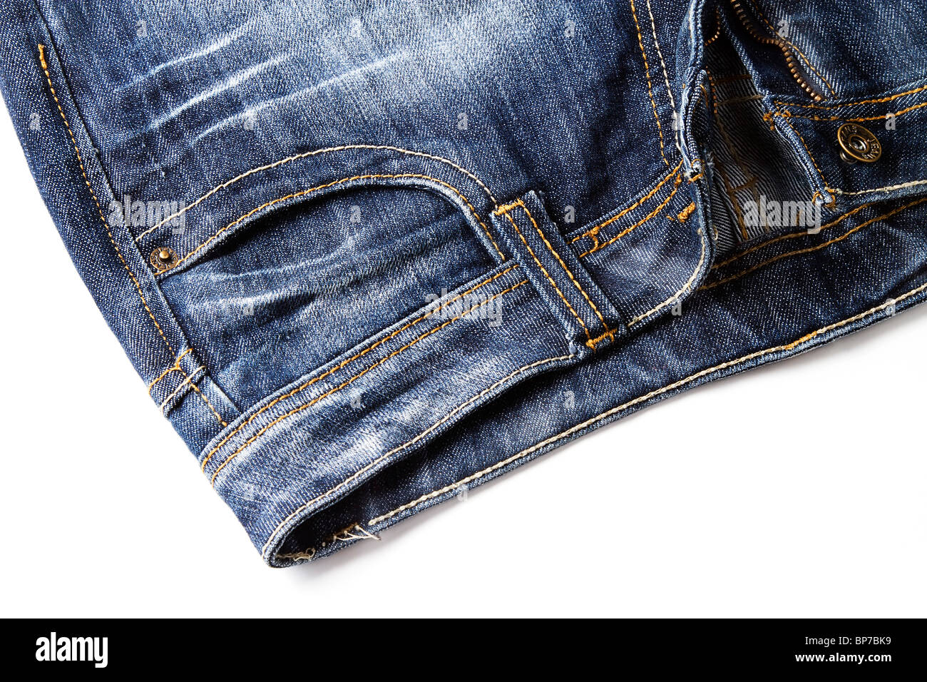 one blue jeans on white background Stock Photo - Alamy