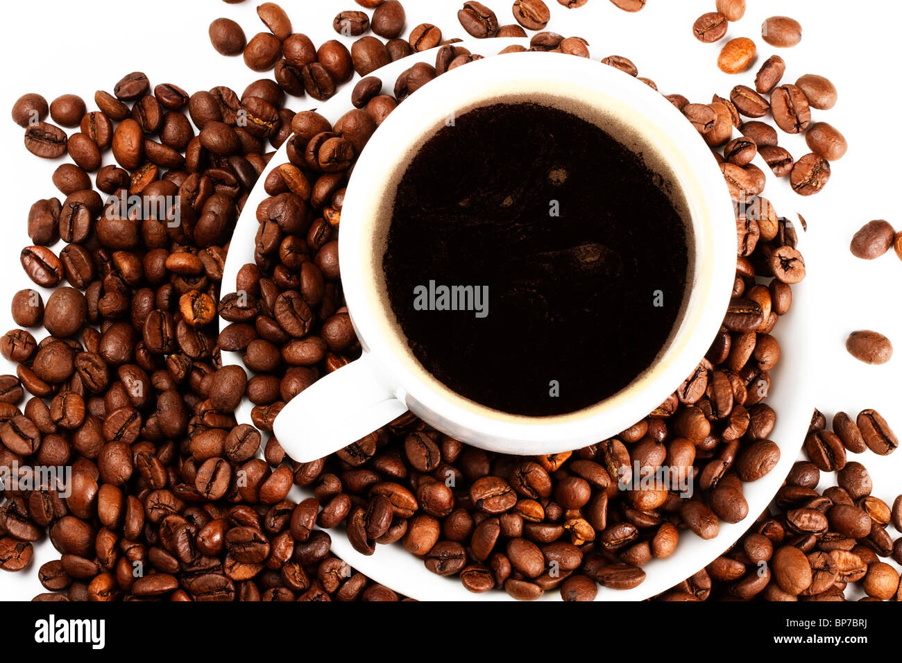 coffee cup with coffee beans from top Stock Photo - Alamy