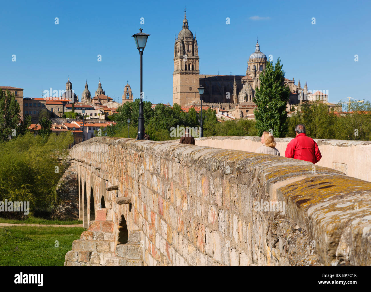 Salamanca, Salamanca Province, Spain. Cathedral seen beyond Roman ...