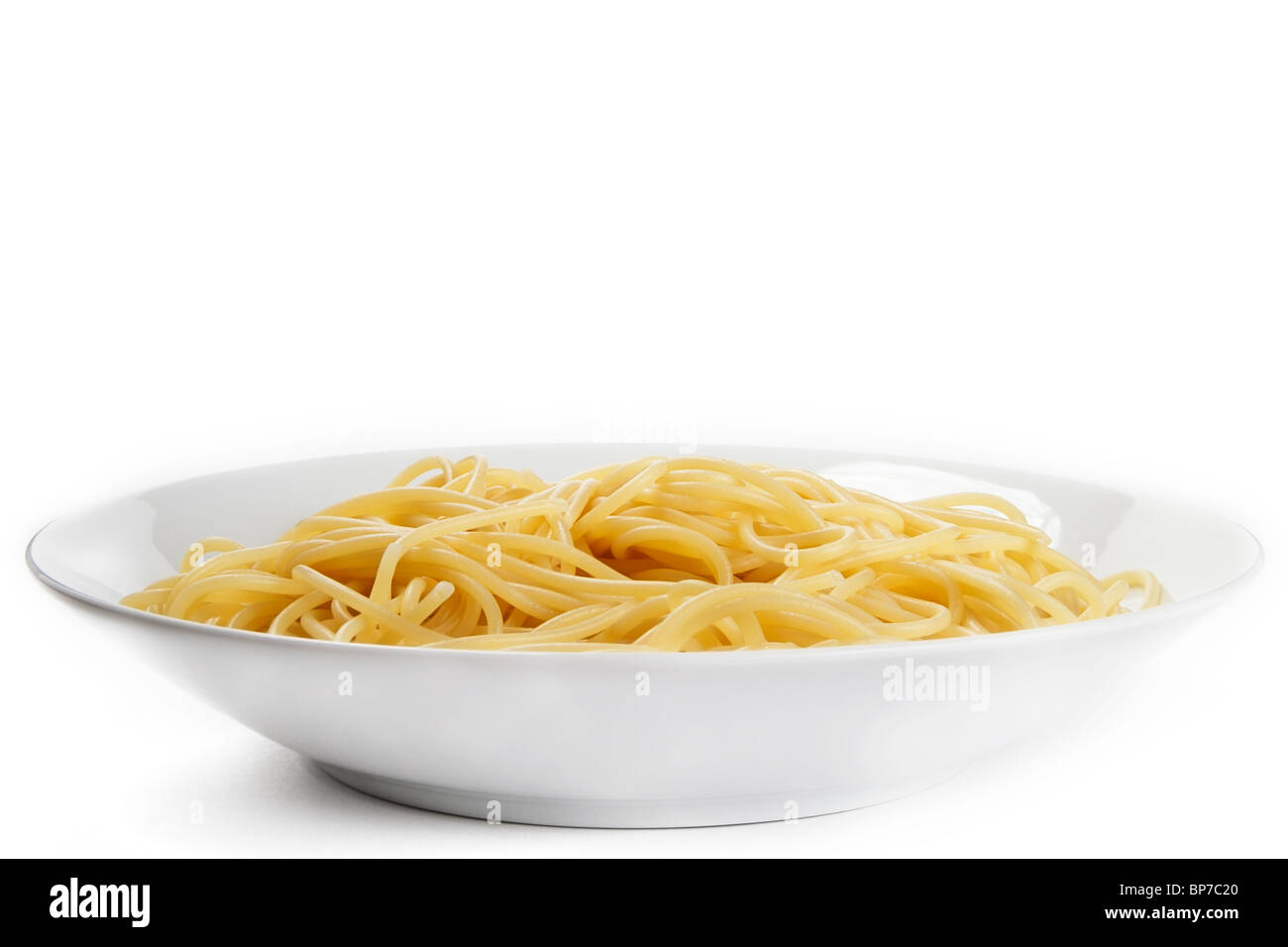 one plate with spaghetti from front on white background Stock Photo - Alamy