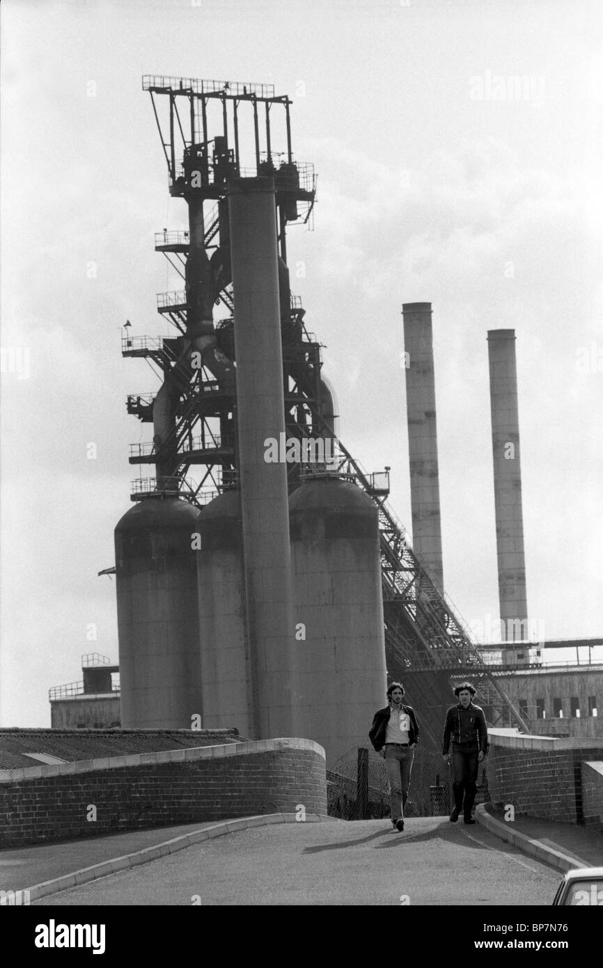 Workers walkinh home from Bilston Steel works blast furnace known as ...