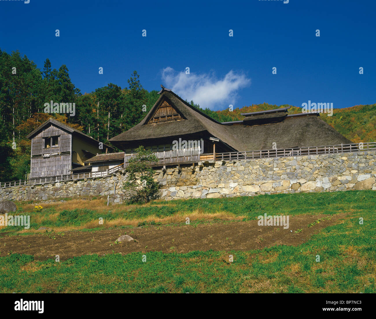 A Field and a Rural Japanese House. Iwate Prefecture, Japan Stock Photo ...
