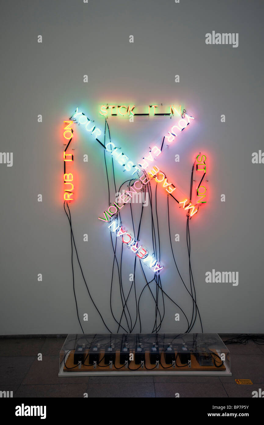 Light sculpture by Bruce Nauman titled American Violence at Hamburger ...