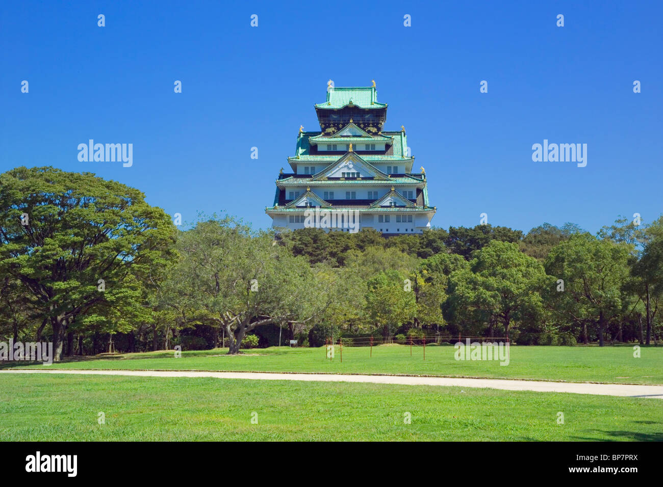 Field of Trees and Osaka Castle. Osaka Prefecture, Japan Stock Photo ...