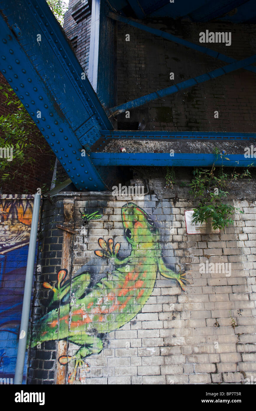 wildlife mural including a Gecko lizard under a railway bridge in ...