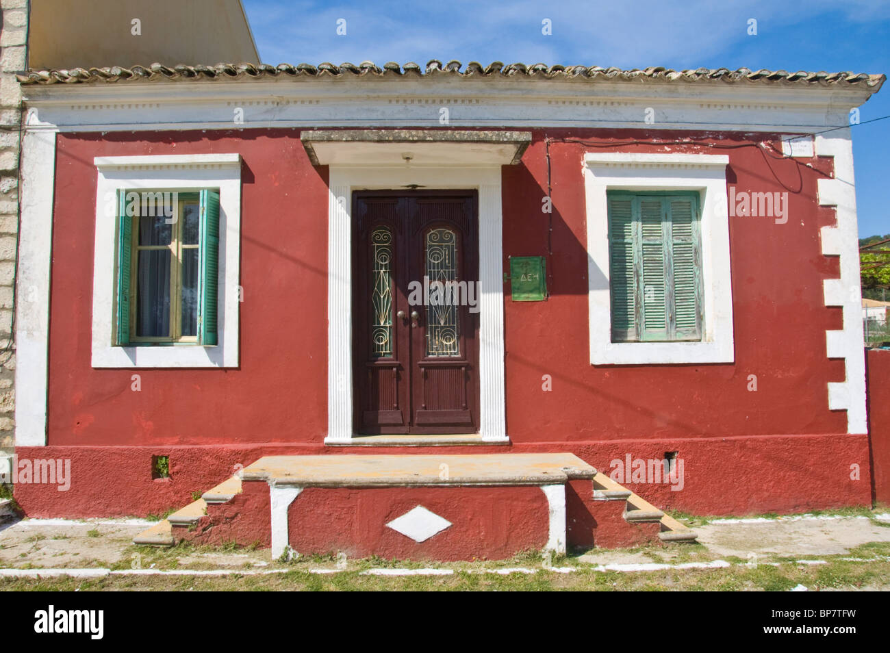 Traditional single story Corfiot house in the mountain village of ...