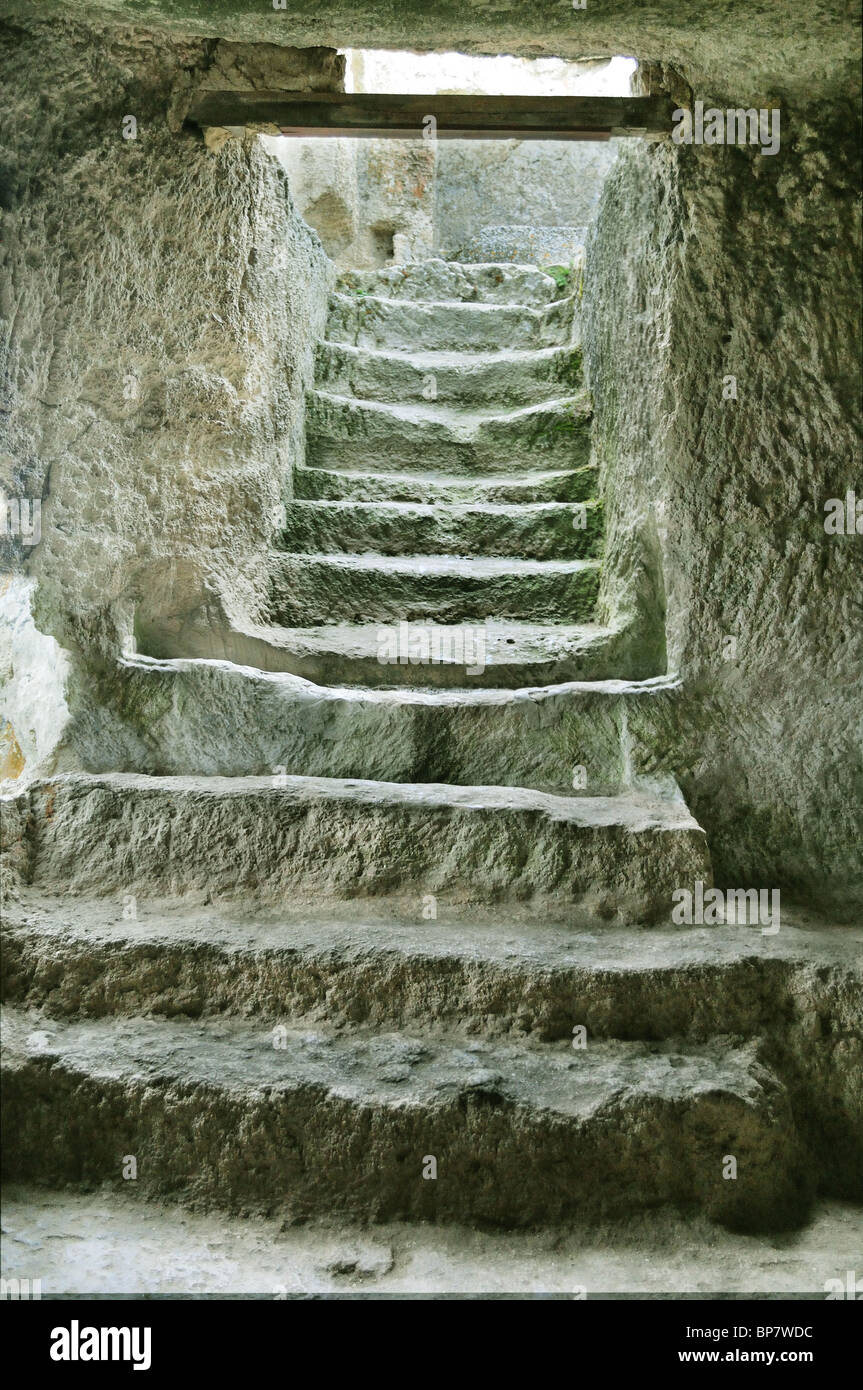 step stone staircase in the ruins of the ancient cave city Stock Photo ...