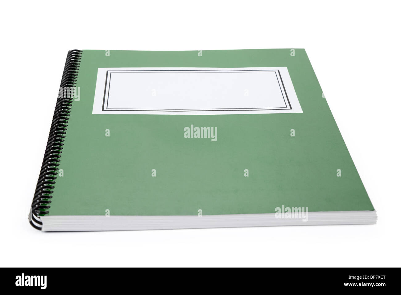 Green school textbook, notebook or manual with white background Stock ...