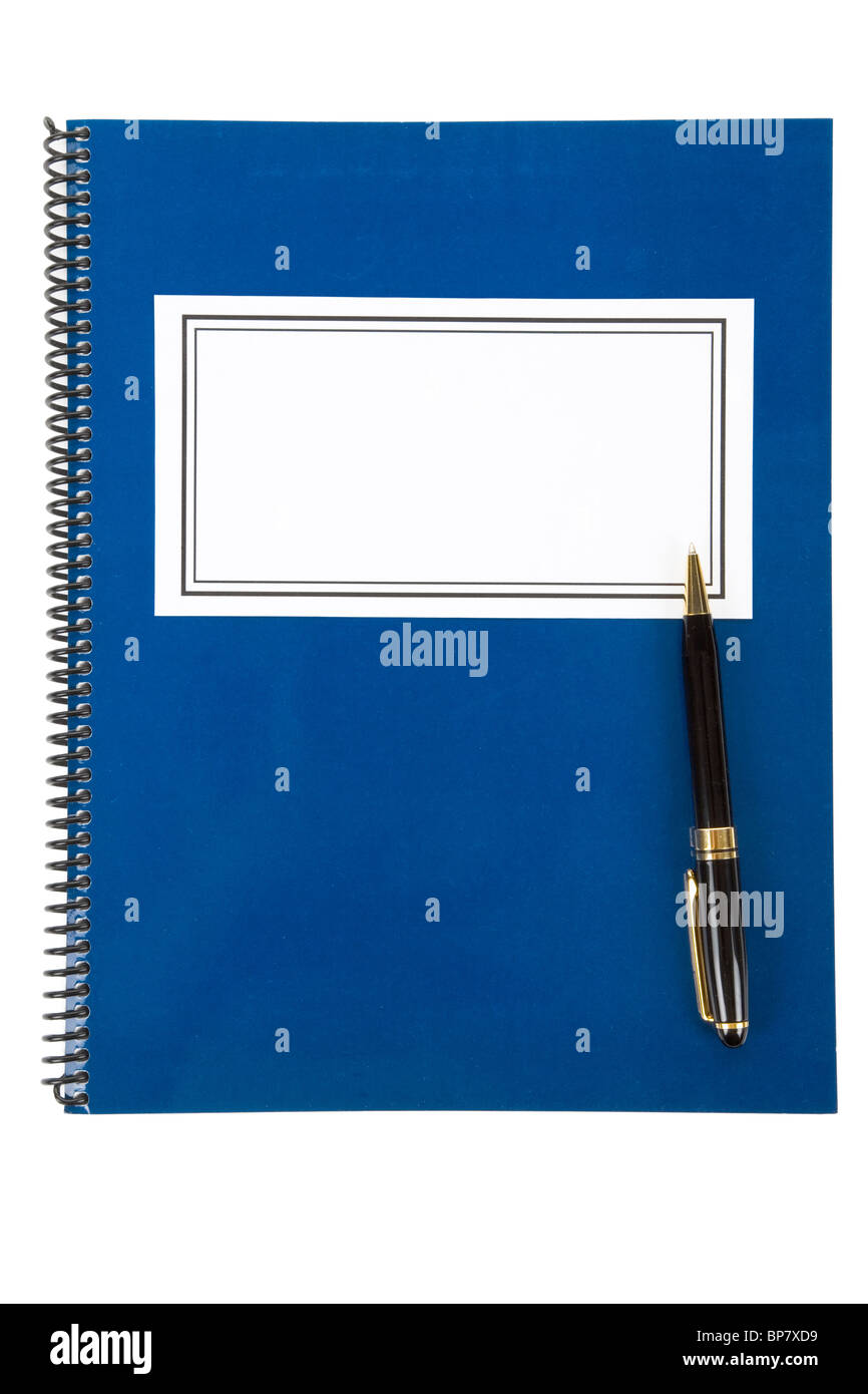 Blue school textbook, notebook or manual with white background Stock ...