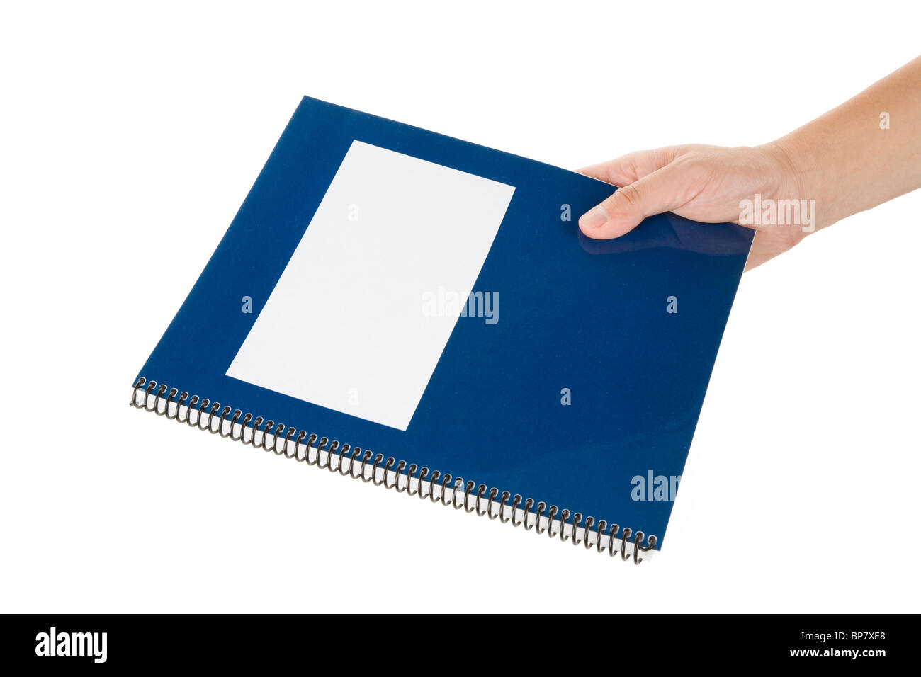 Blue school textbook, notebook or manual with white background Stock ...