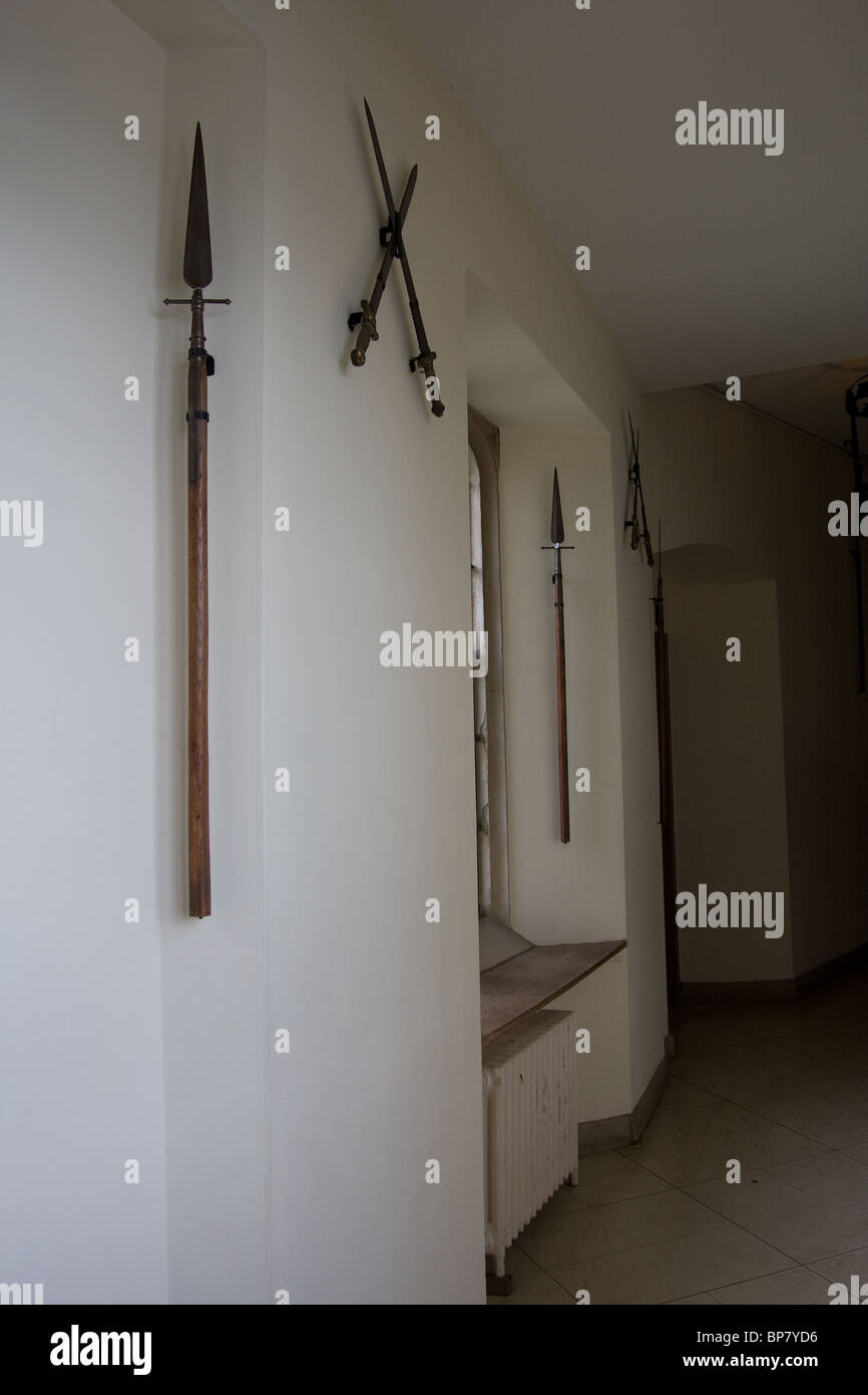 country house Medieval lance swords hanging wall Stock Photo - Alamy