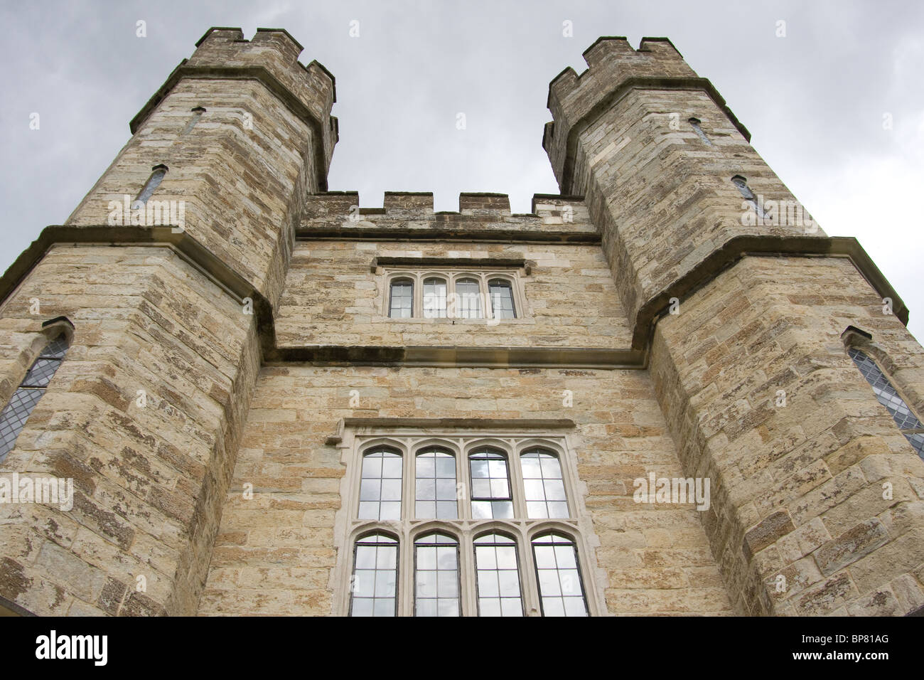 front castle country house seat turrets windows Stock Photo - Alamy