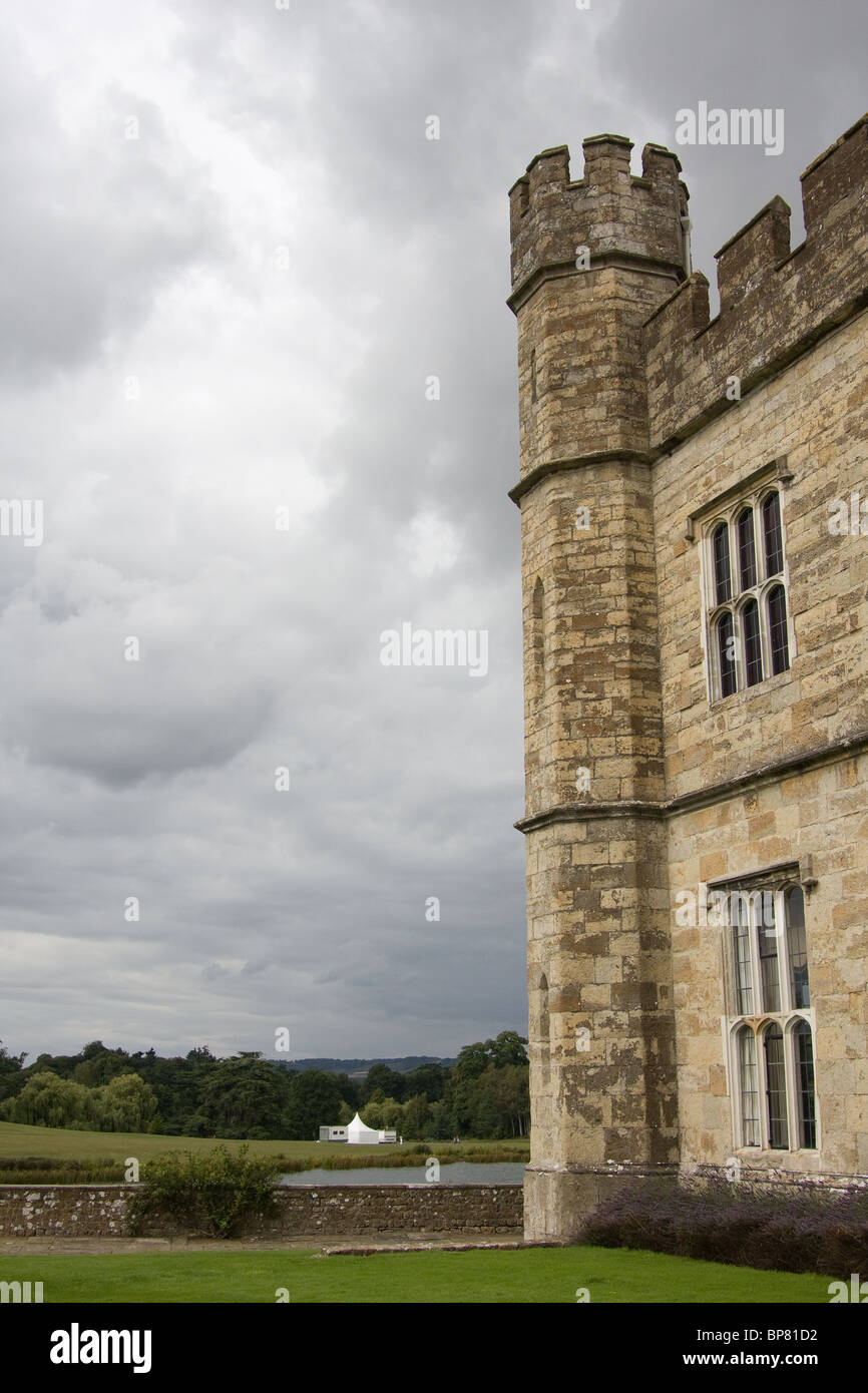front castle country house seat turrets path lake Stock Photo - Alamy