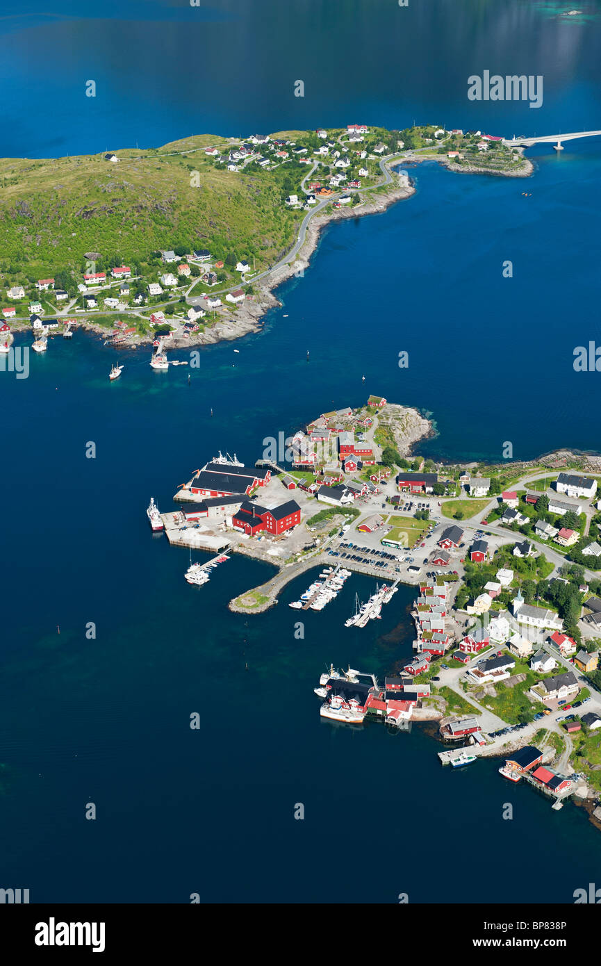 Scenic view of Reine from Reinebringen peak, Lofoten islands, Norway ...