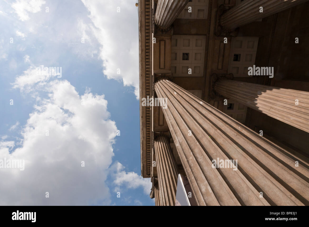 Dramatic vertical view of the entrance columns at the British Museum ...