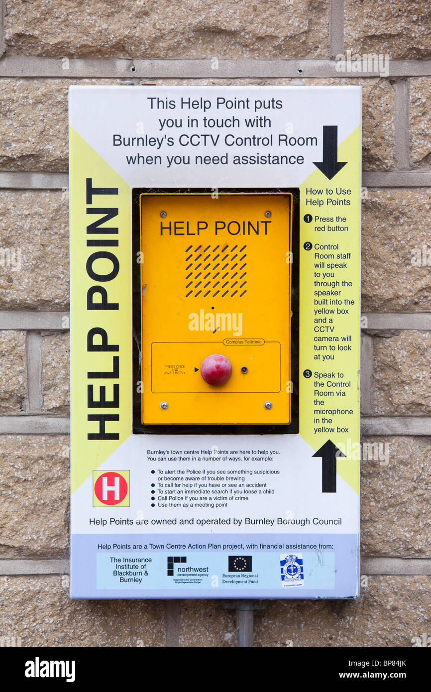 A help point linked to CCTV surveilance in Burnley, Lancashire, UK ...