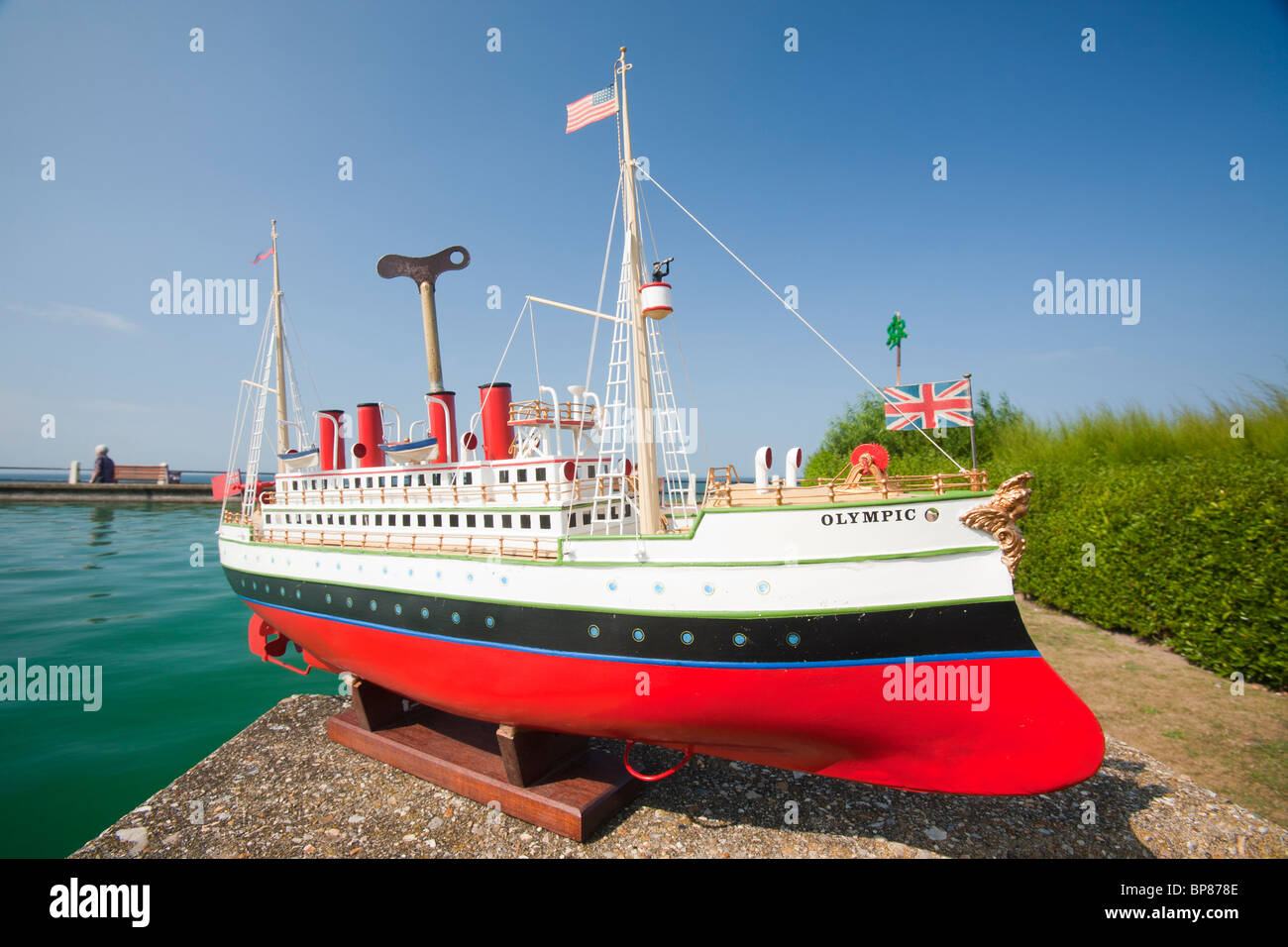 A child's model boat toy at the Sheringham model boating lake, Norfolk ...