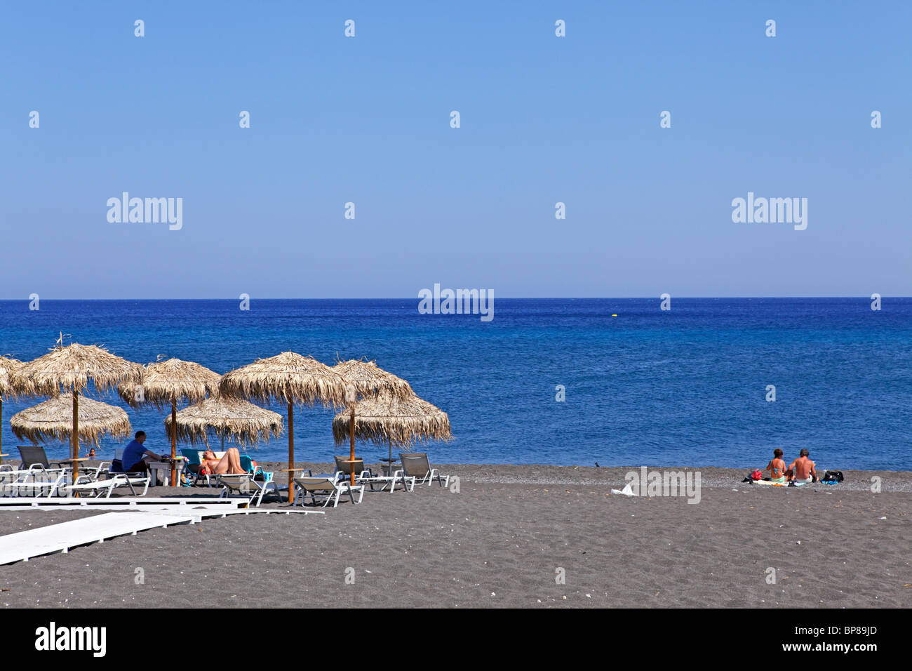 black beach of Perivolos, Santorini Island, Cyclades, Aegean Islands ...