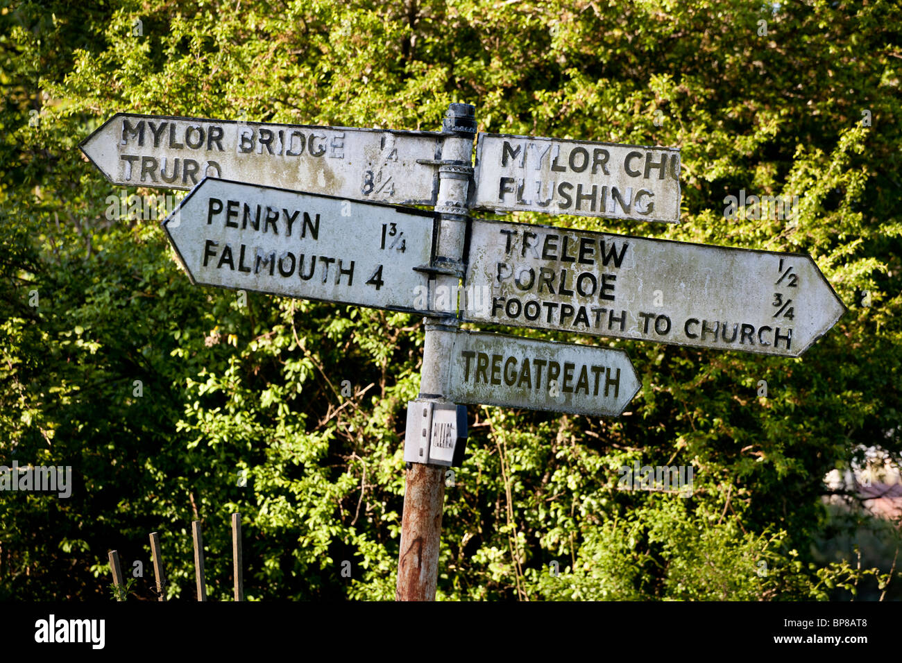 Old Finger Directional Signs at a complex junction. Arrayed on a post ...