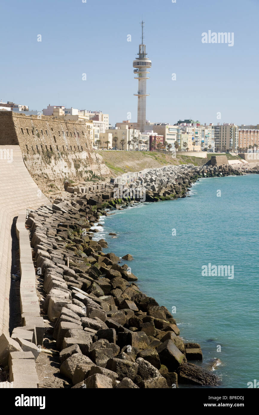 Spanish sea defence / defences made from stone blocks / block on a ...