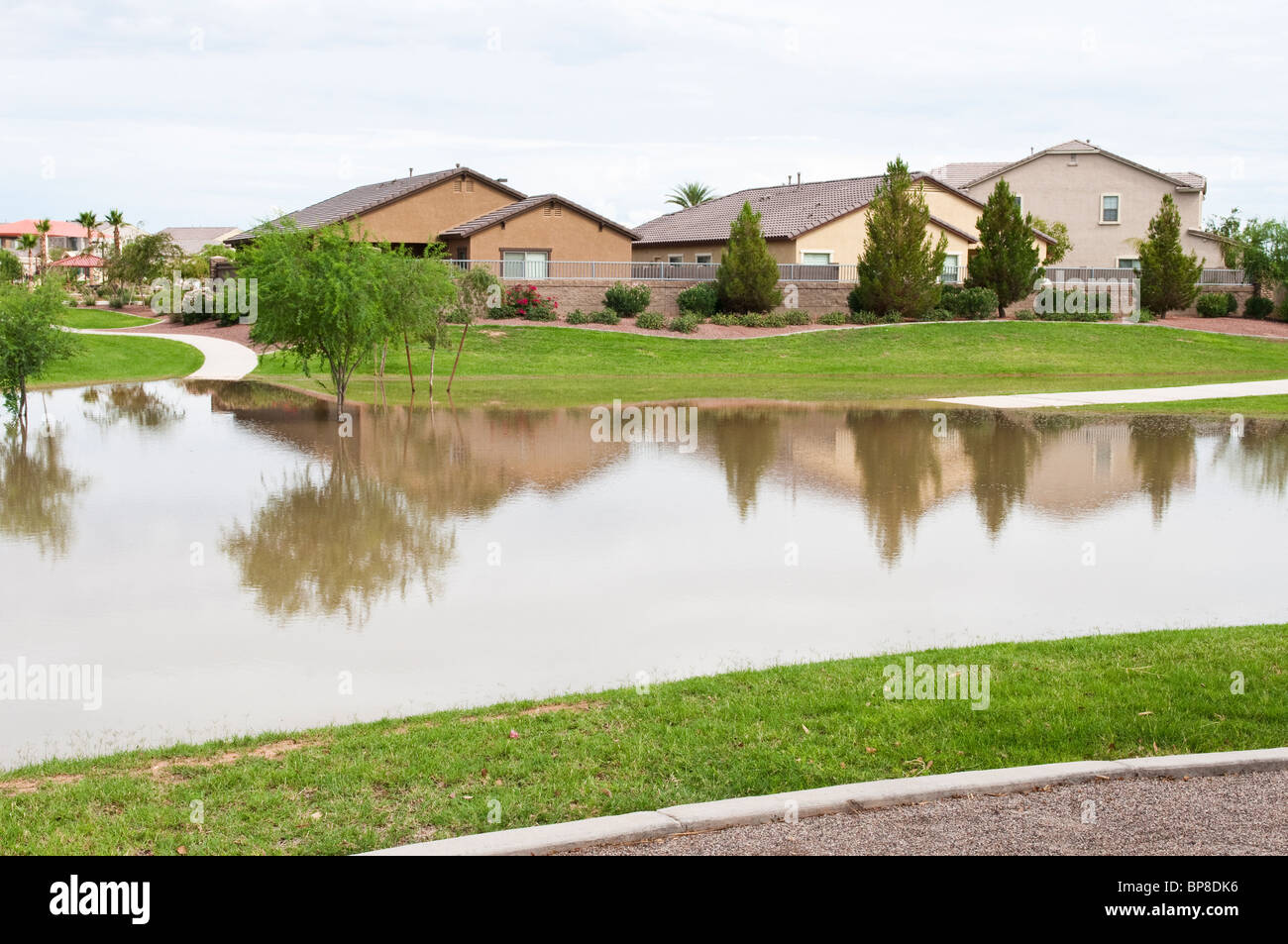 Storm water is collected in runoff basins in a residential area Stock ...