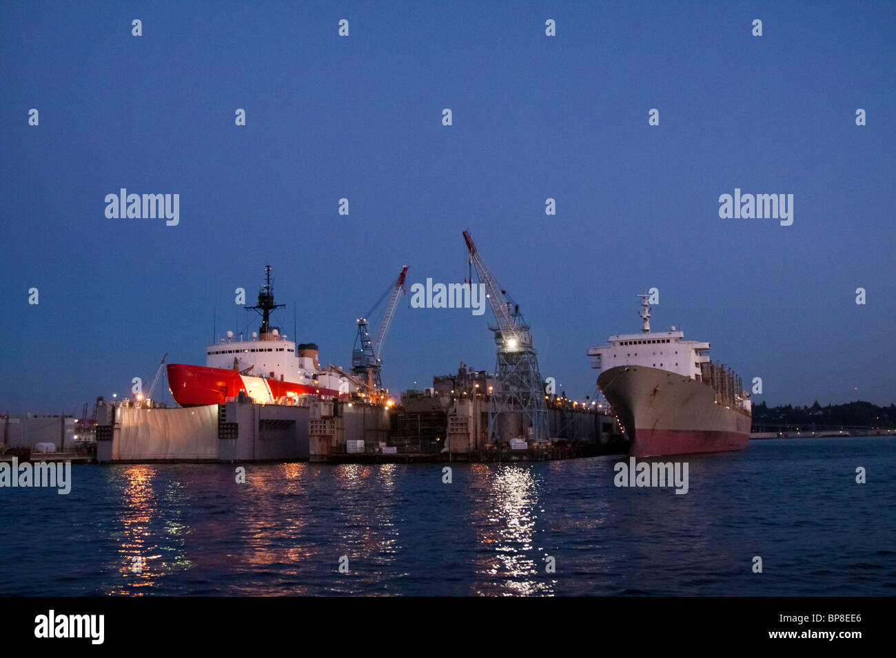 Ships in dry dock, Todd Shipyard, Harbor Island, Seattle, Washington ...