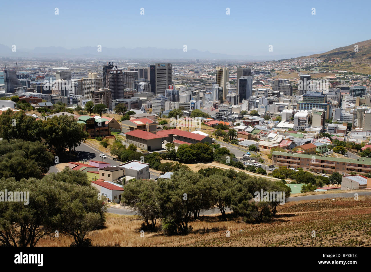 Cape Town city centre business buildings and city fringe housing ...