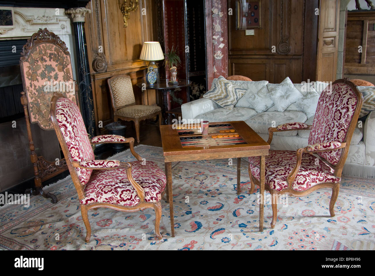 country house room traditional backgammon chairs Stock Photo - Alamy