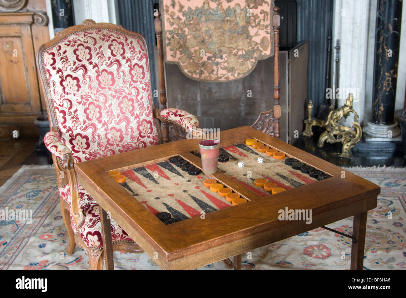 country house room traditional backgammon table Stock Photo - Alamy
