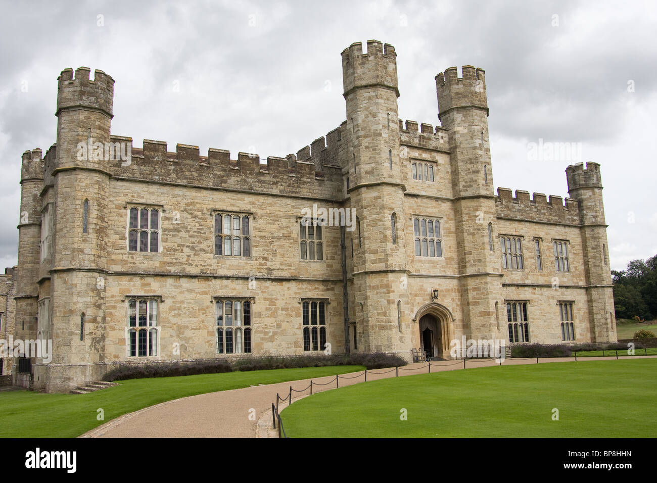 front castle country house seat turrets path lawn Stock Photo - Alamy