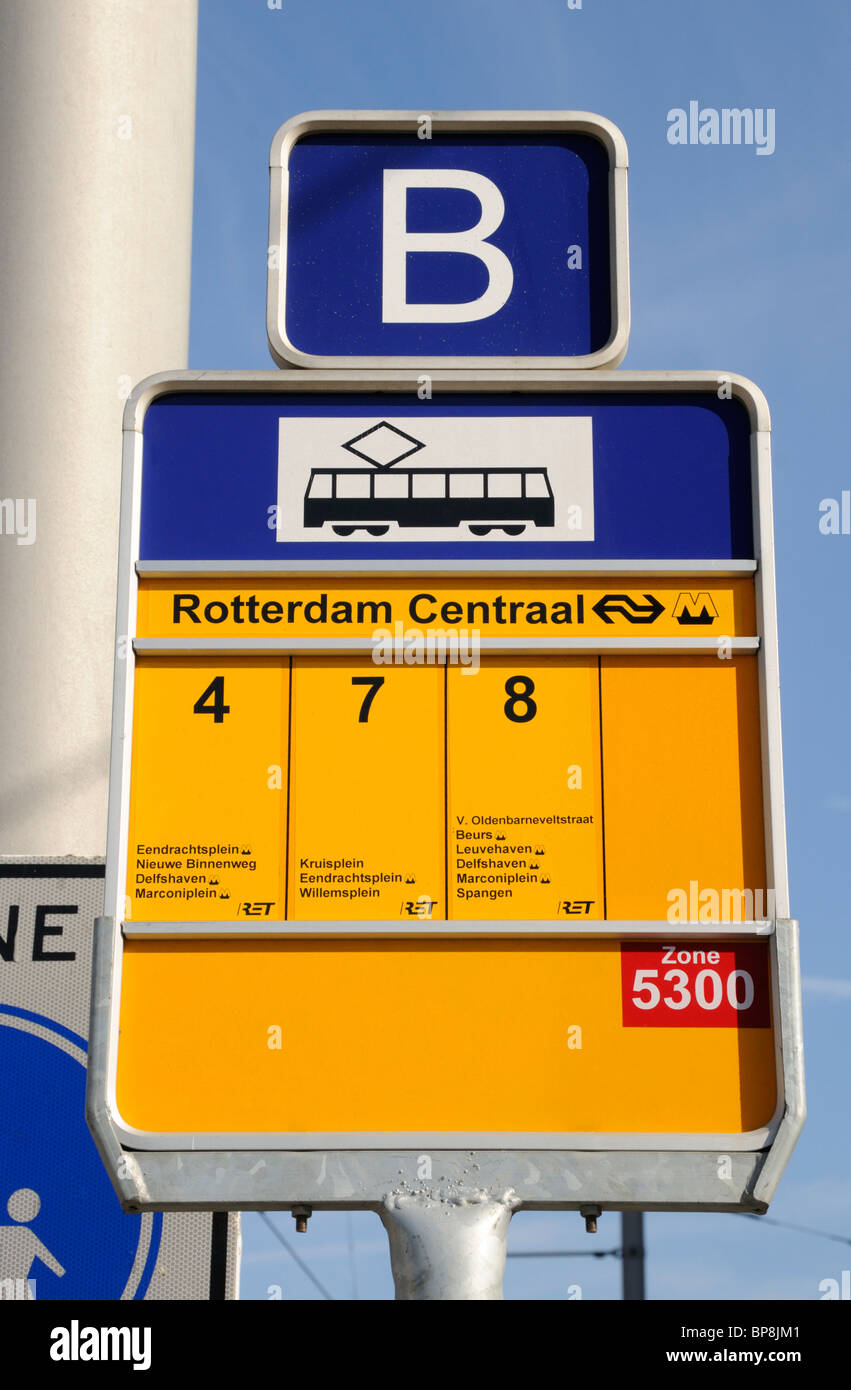 Rotterdam, Netherlands. Tram stop sign at Rotterdam Central rail ...