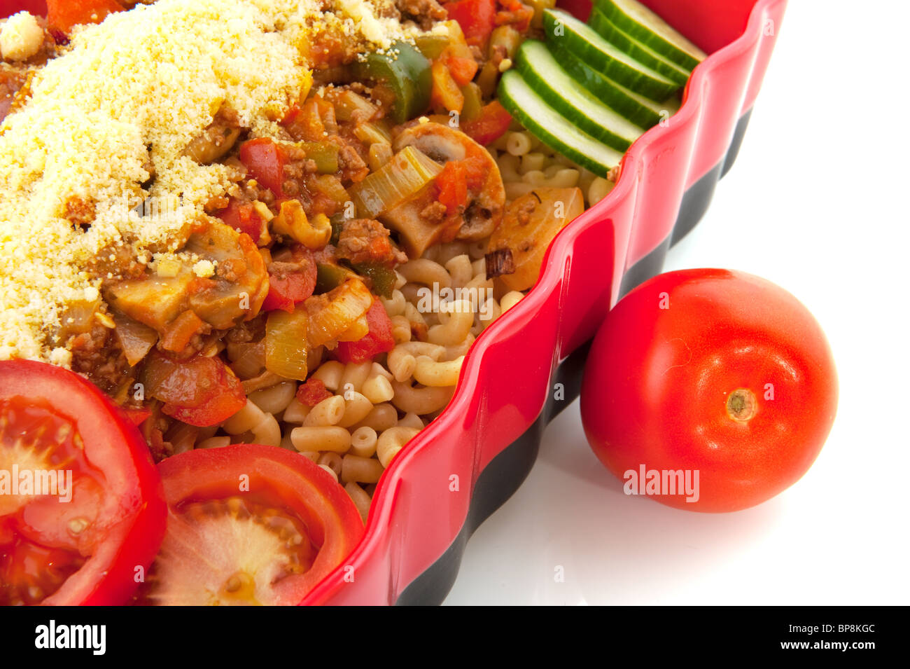 Healthy brown whole meal macaroni pasta with cheese and vegetables ...