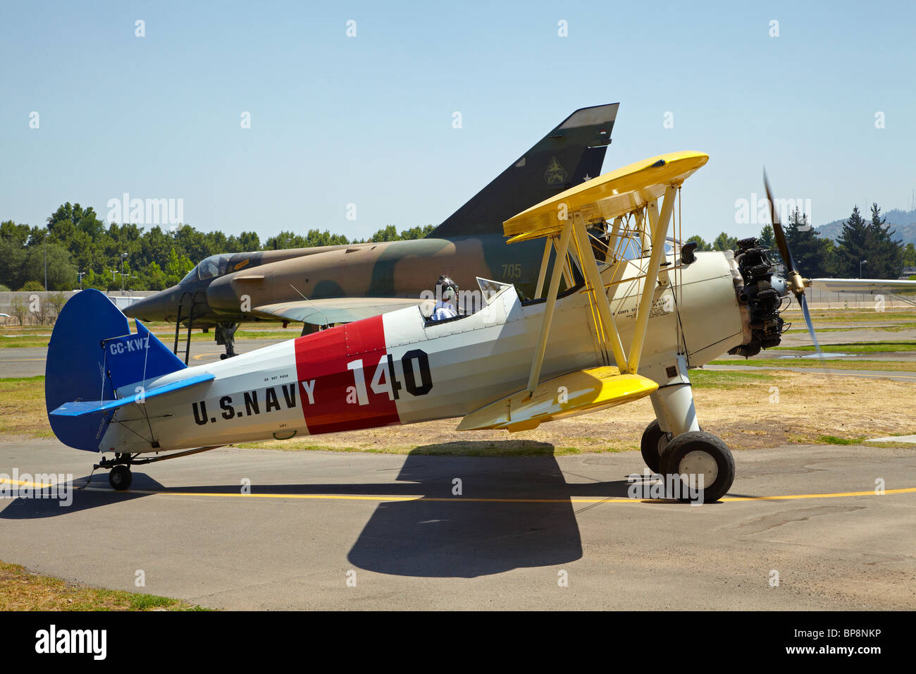 Boeing A75N1 Stearman Biplane, and MIG Fighter Jet, Vitacura Airfield ...