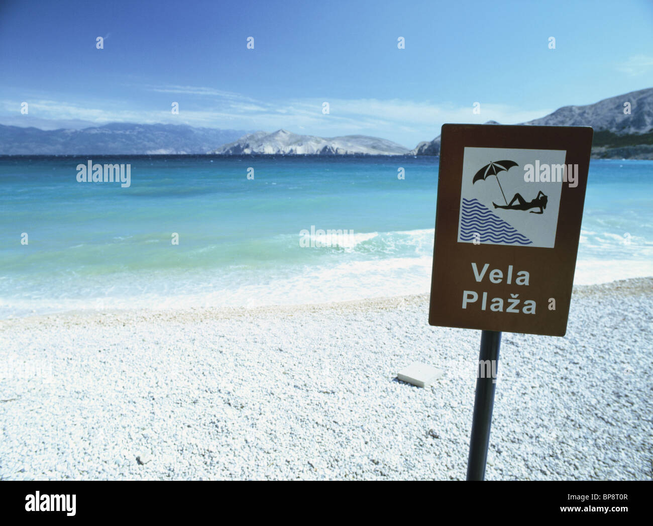 A Signboard Built on the Sand Beside the Sea, Croatia Stock Photo - Alamy
