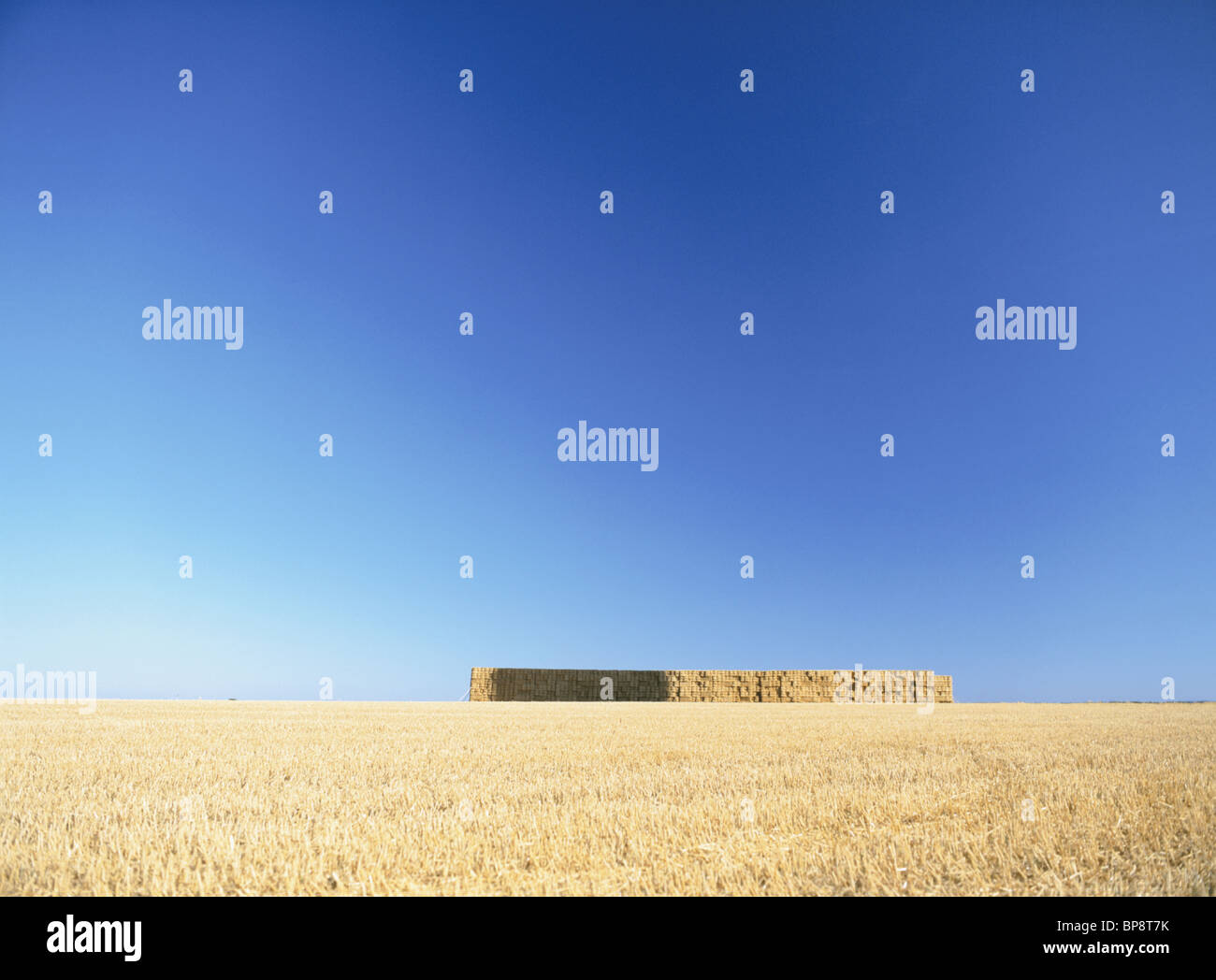 A Wheat Field and a Stack of Hay With Blue Sky Above. France Stock ...