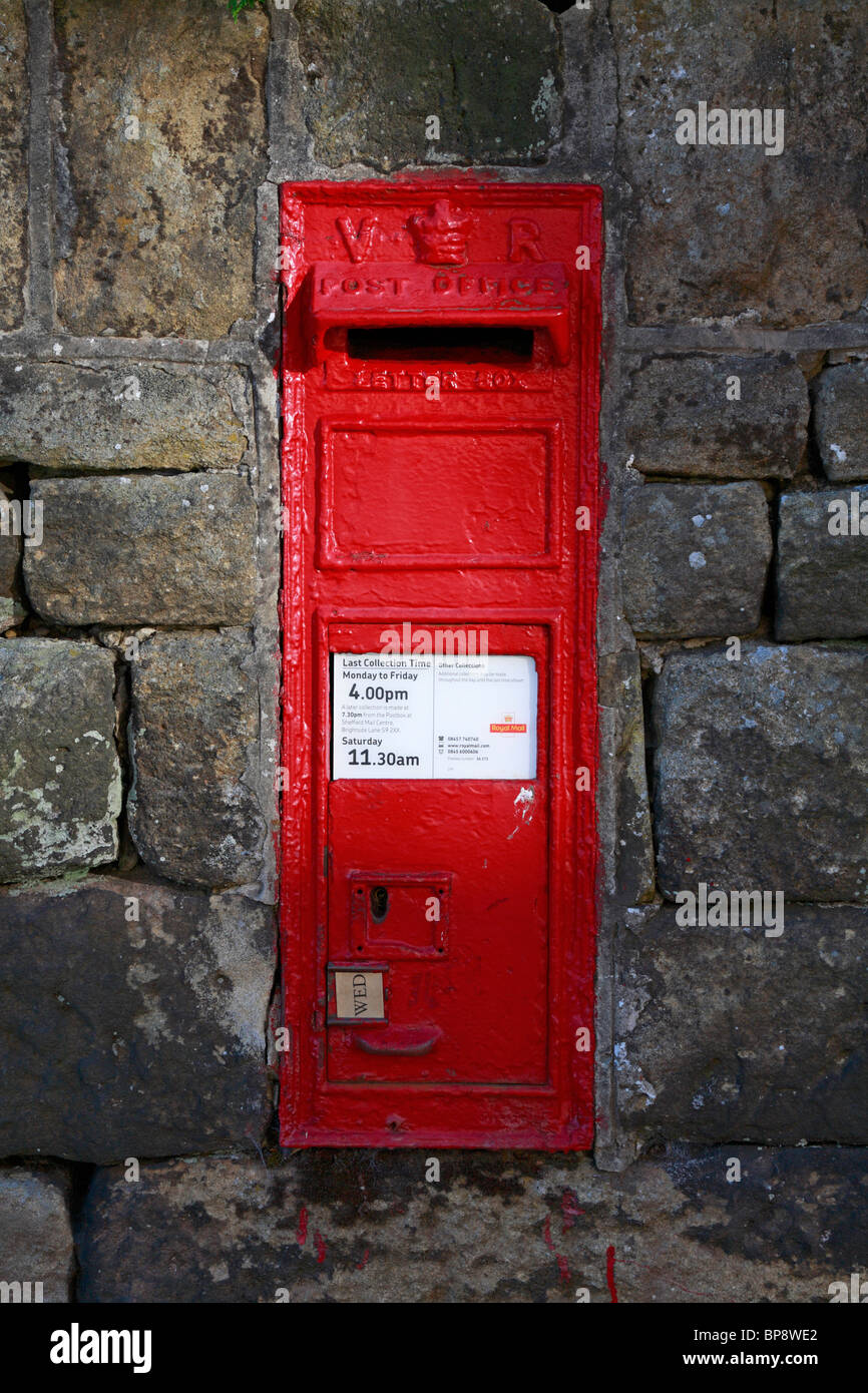Red VR wall Post Box at High Bradfield, Sheffield, Peak District ...